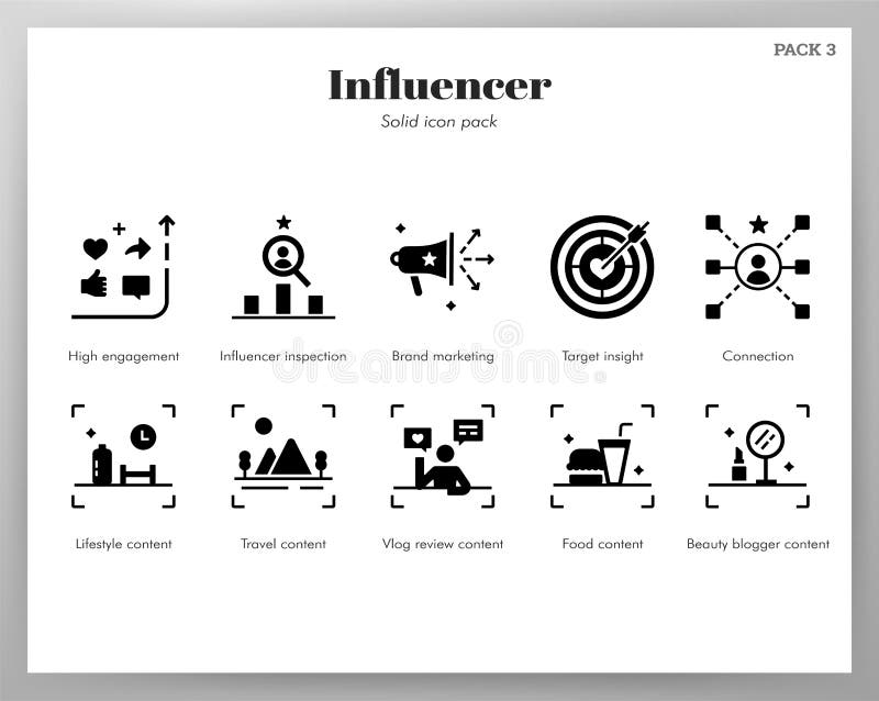 Influencer Icons Solid Pack Stock Vector - Illustration of food ...