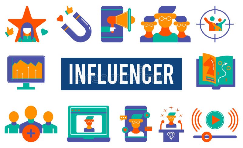 Influencer Minimal Solid Web Icon Set with Youtuber, Ambassador ...