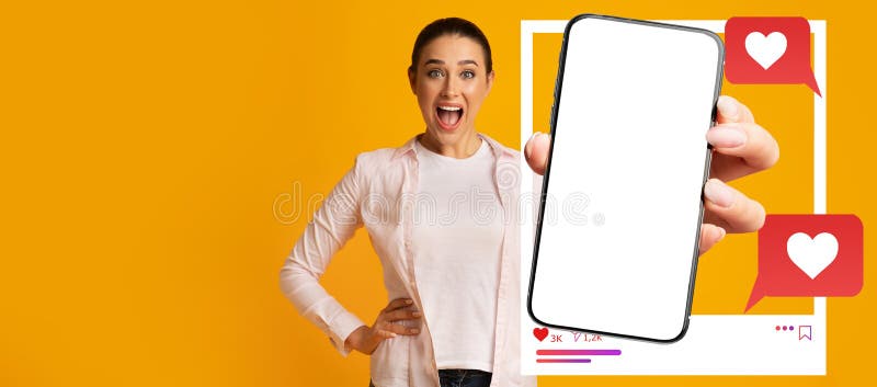 Influencer Shows Smartphone Messaging Application Bright Background ...