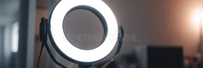Setup of an Influencer Studio with a Ring Light and Blank Screen in ...