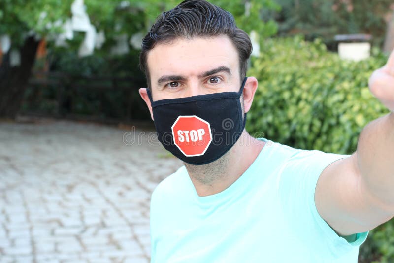Influencer Taking Selfie with Protective Face Mask Stock Photo - Image ...