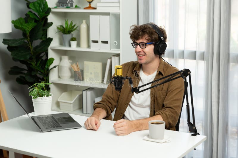 Influencer Using Headphone Talking with Listeners on Social Media ...