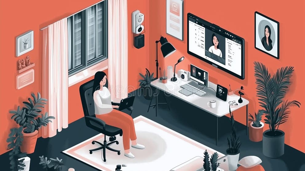 Influencer Working in a Modern Digital Home Studio Stock Illustration ...