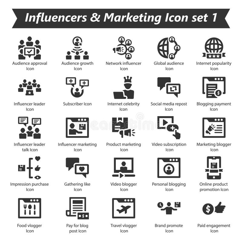 Influencers Marketing Icon Set 1 Stock Vector - Illustration of ...