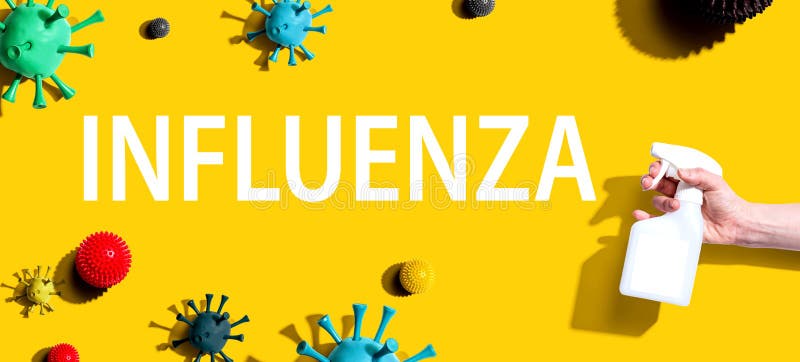Influenza Theme with Spray and Viruses Stock Photo - Image of ...
