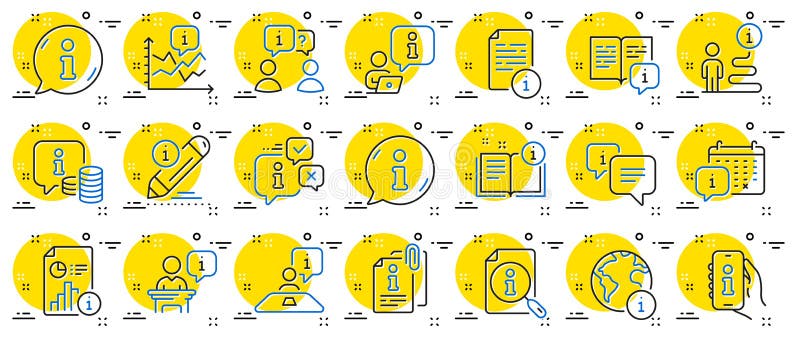 Info Center Line Icons. Reception Information, Journey Path, Guide Book ...