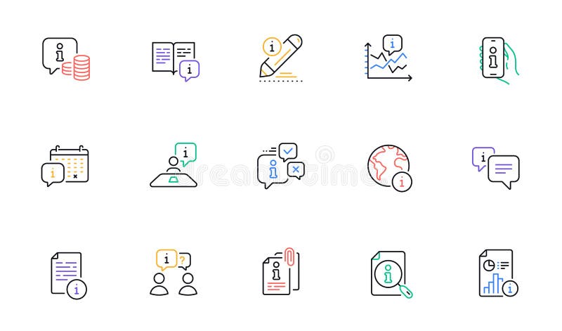 Info Center Line Icons. Reception Information, Journey Path, Guide Book ...