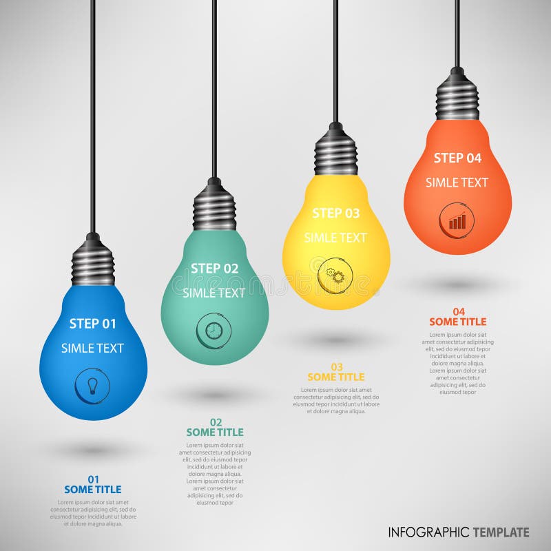 Info Graphic with Colorful Hanging Design Bulbs Template Stock Vector ...