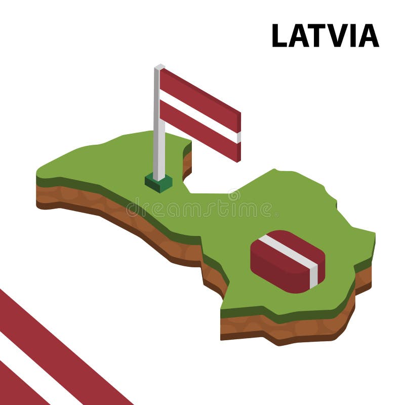 Info Graphic Isometric Map and Flag of LATVIA. 3D Isometric Vector ...