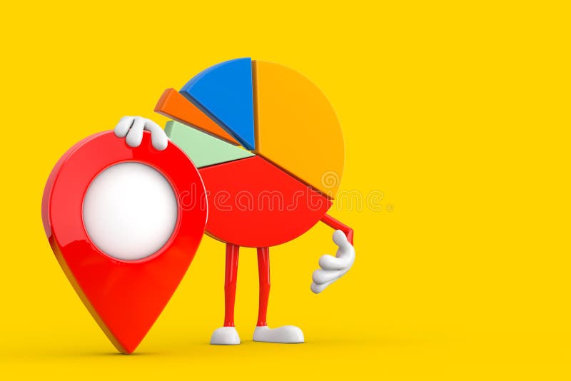 Info Graphics Business Pie Chart Character Person with Red Map Pointer ...