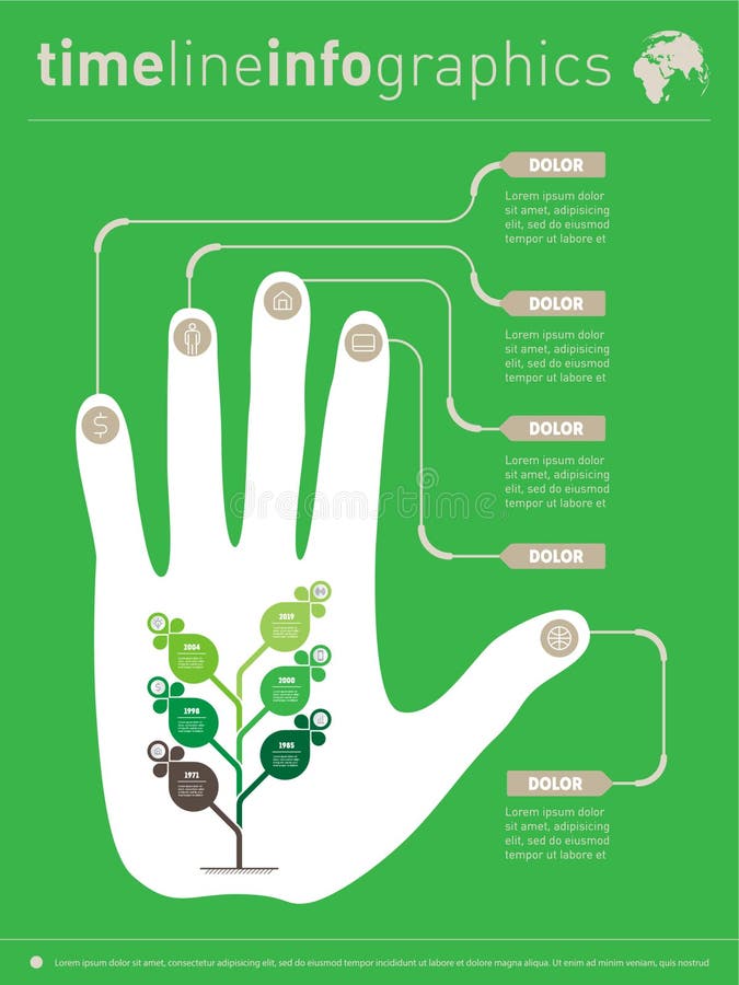 Info Graphics or Timeline with Human Hand Silhouette on Green ...