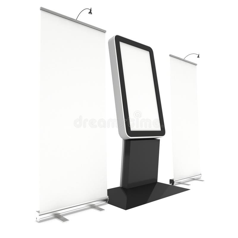 Info LCD Screen Floor Stand with Roll-up Banners. Stock Illustration ...