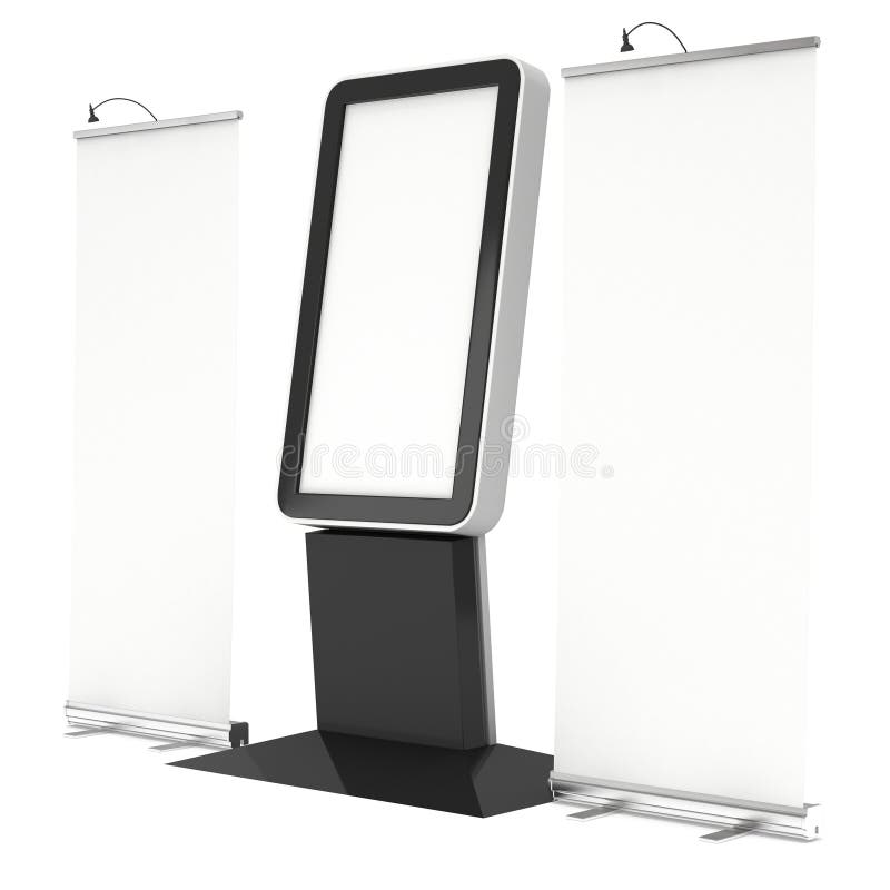 Info LCD Screen Floor Stand with Roll-up Banners. Stock Illustration ...