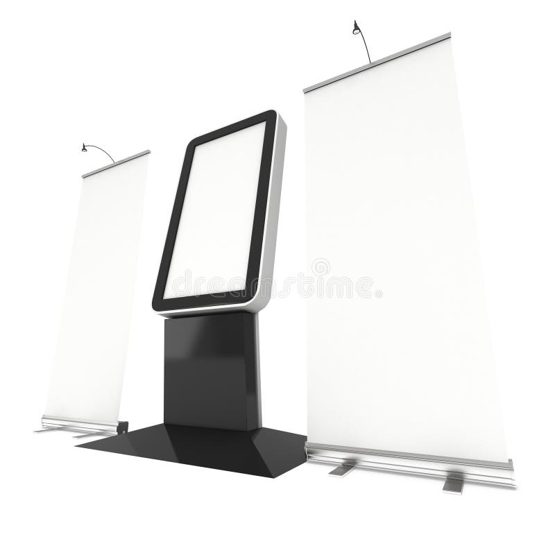Info LCD Screen Floor Stand with Roll-up Banners. Stock Illustration ...