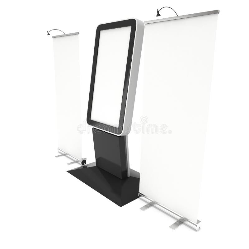 Info LCD Screen Floor Stand with Roll-up Banners. Stock Illustration ...