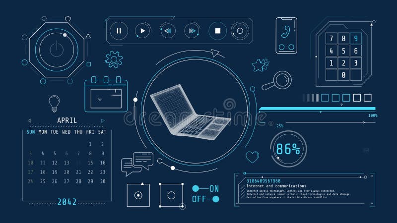 Infographics about Network Communication on Laptop Screen. 3D Render ...