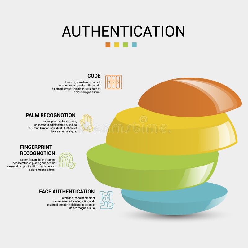 Infographic Authentication Icons Vector Illustration. 4 Colored Steps ...