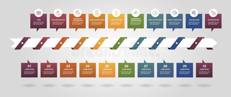 Infographic Authentication Icons Vector Illustration. 10 Colored Steps ...