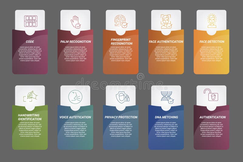 Infographic Authentication Template Icons In Different Colors Include Code Palm Recognotion
