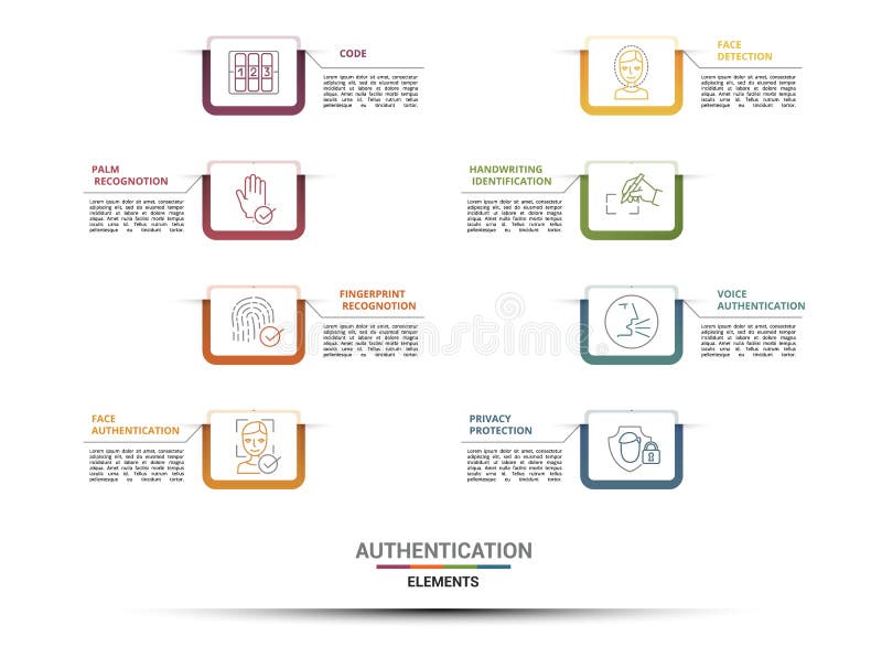 Infographic Authentication Template. Icons in Different Colors. Include ...