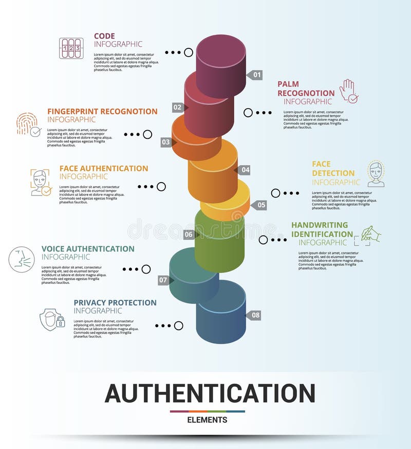 Infographic Authentication Template. Icons in Different Colors. Include ...