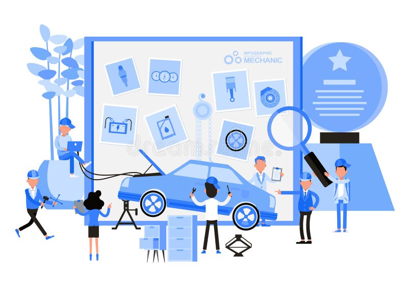 Infographic Automotive Mechanic Concept. Character Vector Design Stock ...