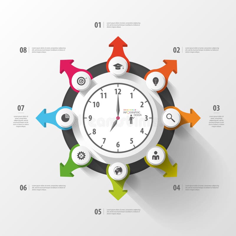 Infographic. Business Clock. Colorful Circle with Icons Stock Vector ...