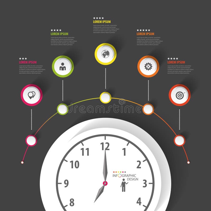 Infographic. Business Clock. Colorful Circle with Icons Stock Vector ...