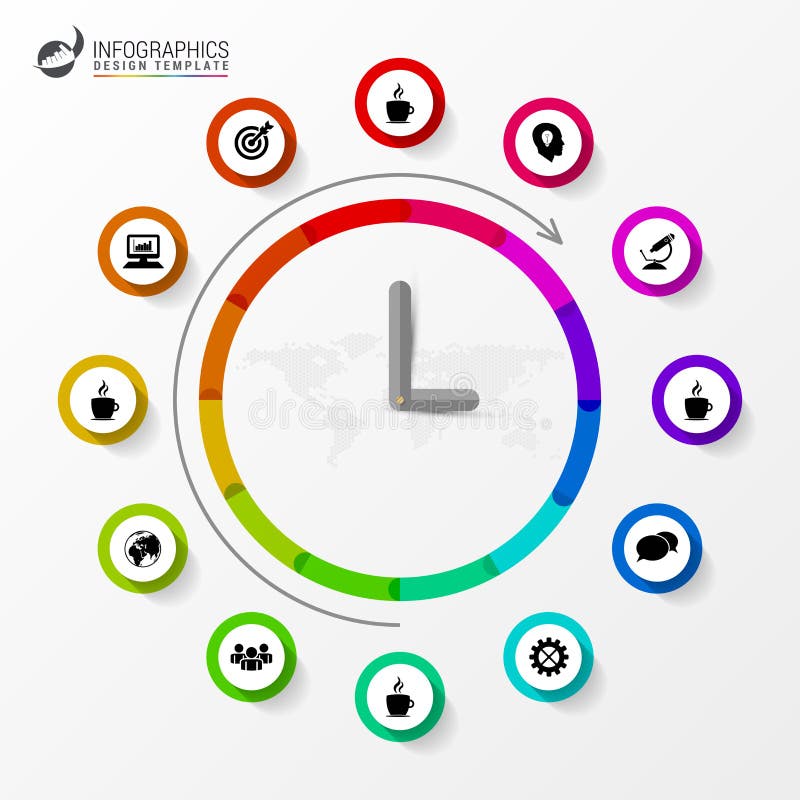 Infographic. Business Clock. Colorful Circle with Icons Stock Vector ...