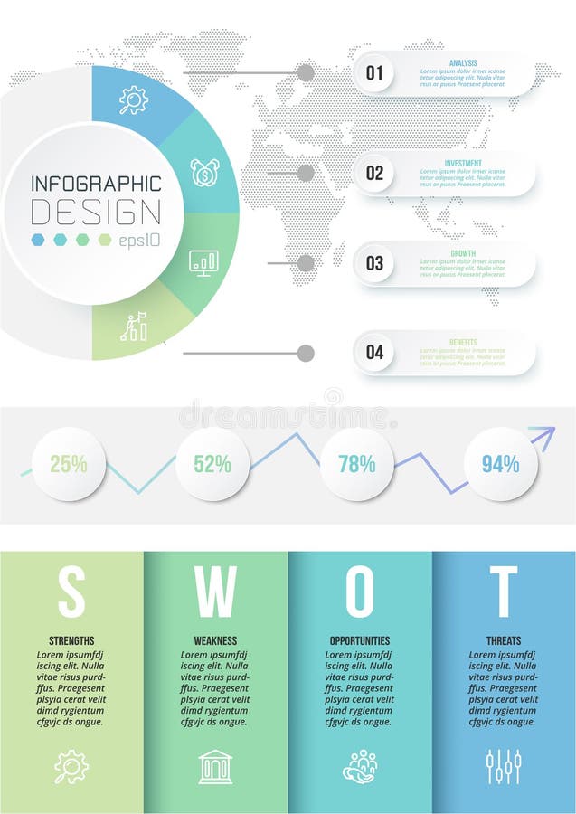 Business Concept Infographic Template with Swot Analysis Stock Vector ...