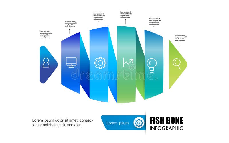 6 Step Blue Tone Infographic Business Fish Bone Chart Stock ...