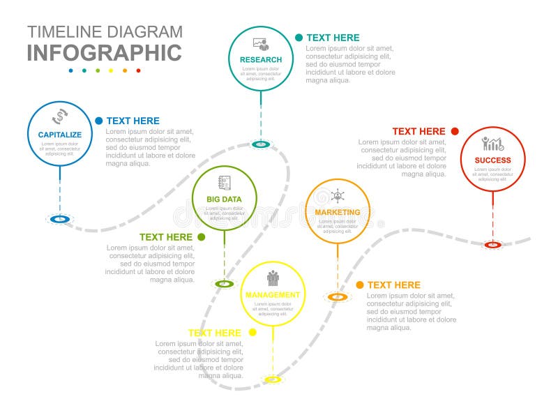 6 Steps Modern Timeline Diagram with Line Graph. Stock Vector ...