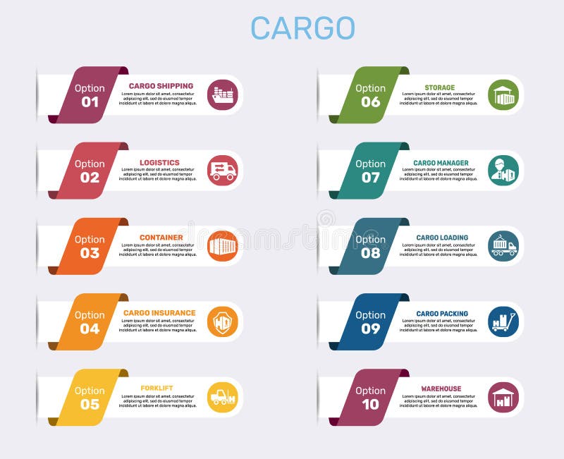 Infographic Cargo Template. Icons in Different Colors. Include Cargo ...