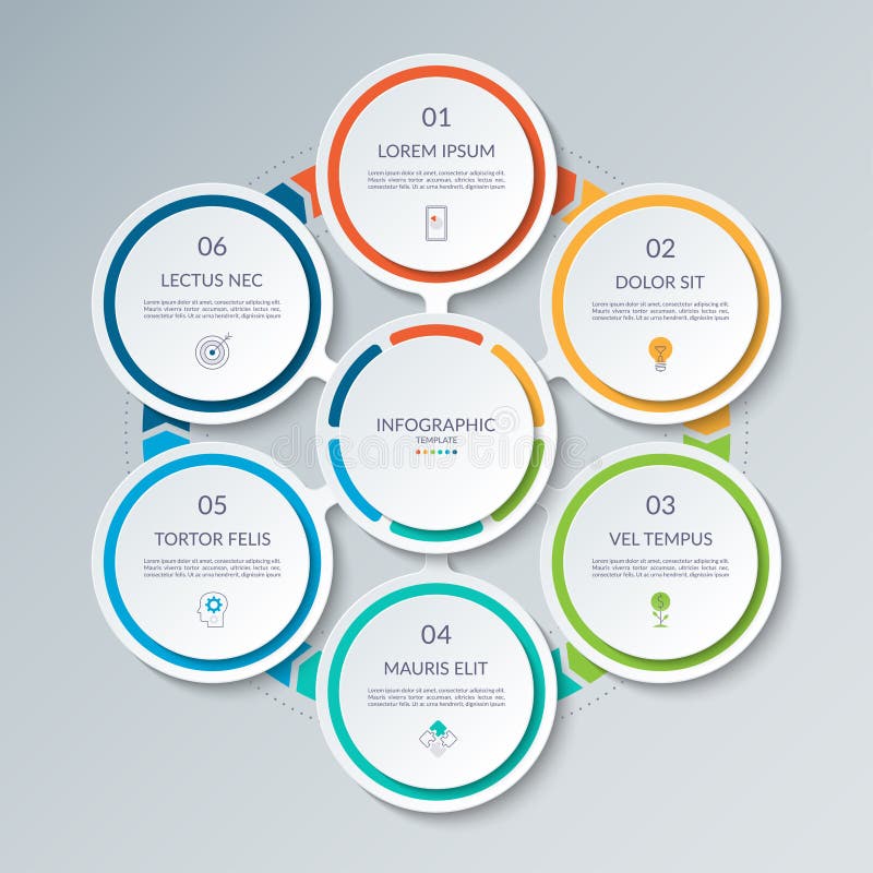 Infographic Circle with 6 Options, Parts. 6-step Vector Template for ...