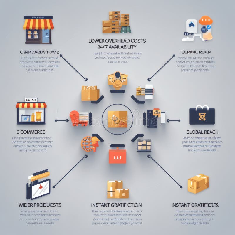 An Infographic Comparing Traditional Retail and E-commerce Benefits, with Icons and Brief ...