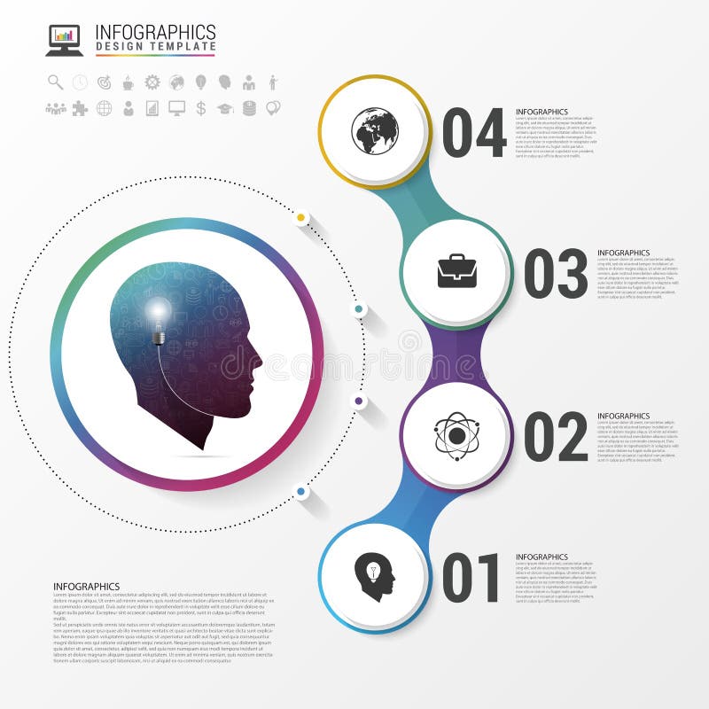 Infographic. Creative Head. Colorful Circle with Icons Stock Vector ...