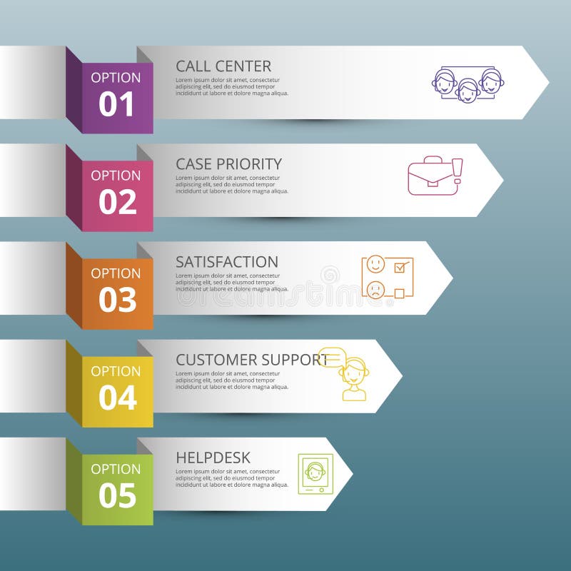 Infographic Customer Service Icons Vector Illustration. 5 Colored Steps ...