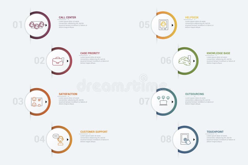 Infographic Customer Service Template. Icons in Different Colors ...