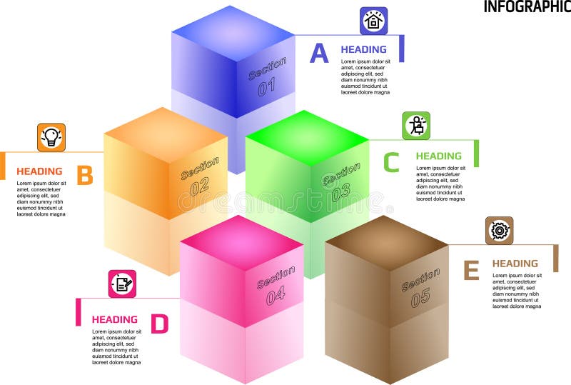 Business Infographic 3d Square Box Elements Design. Stock Vector ...