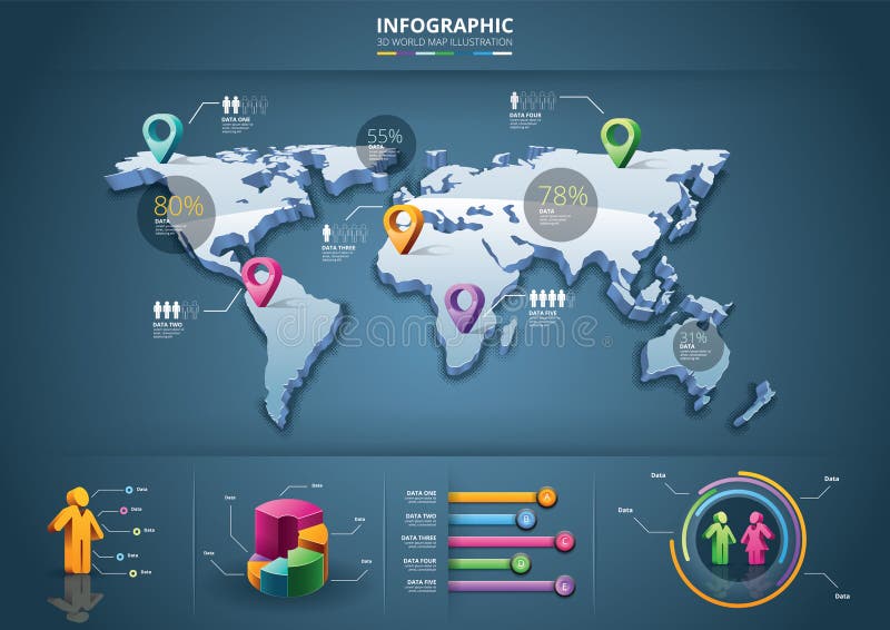 Infographic of 3d World Map. Vector Illustration Decorative Background ...