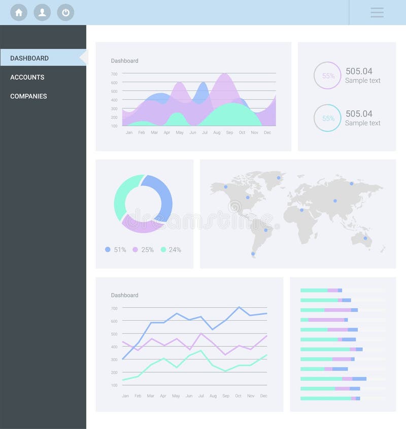 Infographic Dashboard Template with Flat Design Graphs and Charts ...