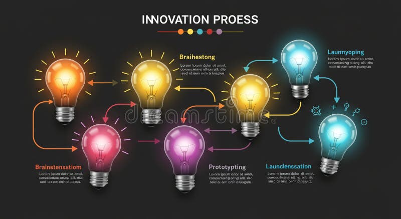 Infographic Depicting an "Innovation Process" Using Colorful Light Bulb ...