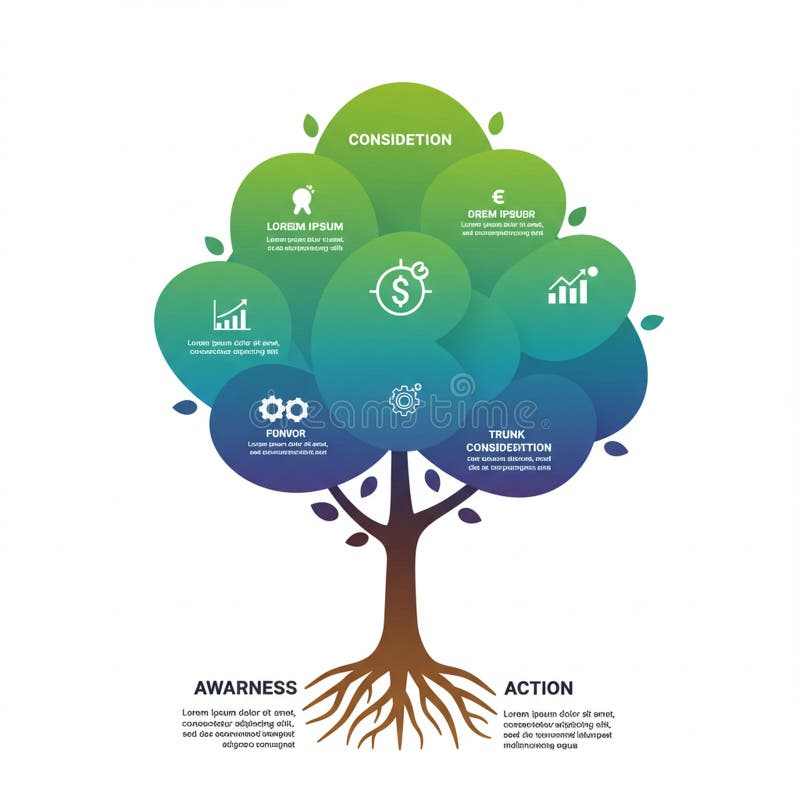 Infographic Depicting a Tree Structure with Roots, Trunk, and Green ...