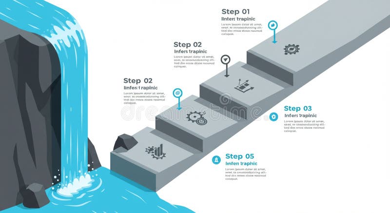 An Infographic Depicts a Five-step Process Illustrated on a Staircase ...