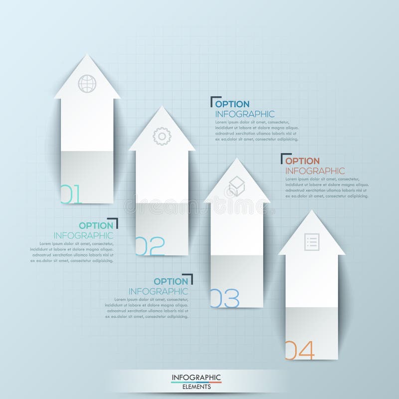 Infographic Design Layout with 4 Numbered Upward Pointing Arrows and ...