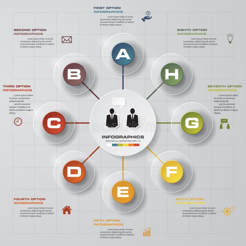 Infographic Design with 8 Options Circles on the Grey Background. Stock ...