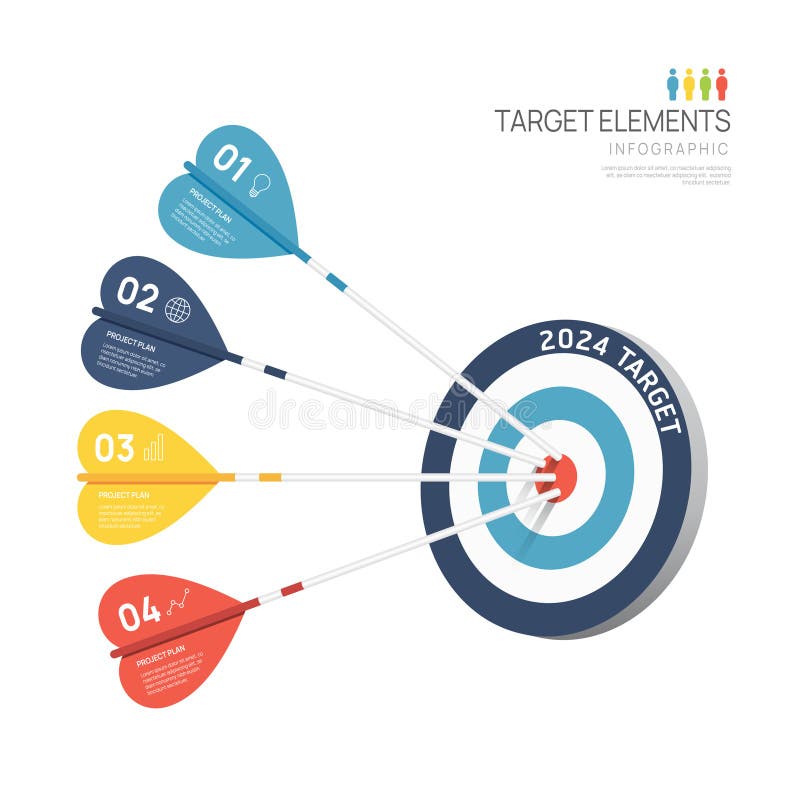 Infographic Design Template. 2024 Business Target Arrow Concept with 4 ...