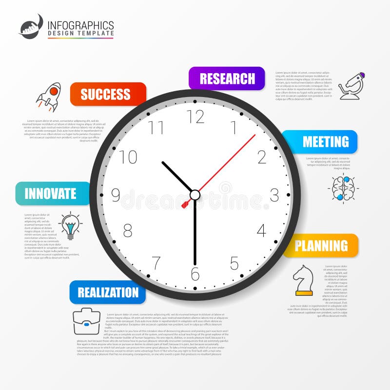 Infographic Design Template with Clock in the Center Stock Vector ...