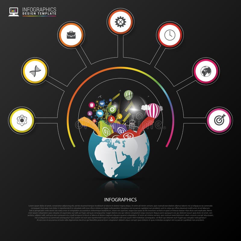 Infographic Design Template. Creative World. Colorful Circle with Icons ...