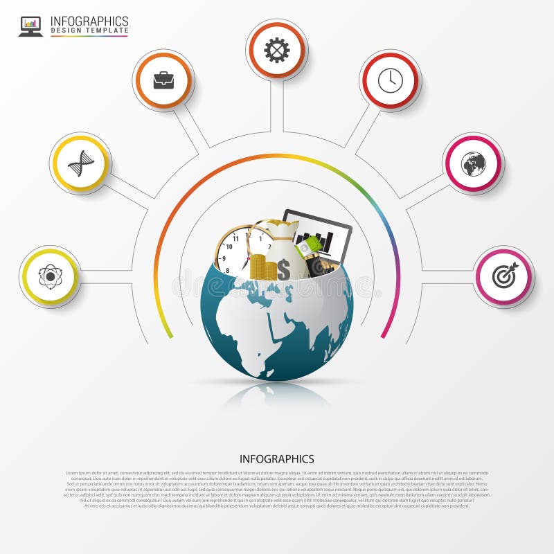 Infographic Design Template. Creative World. Colorful Circle with Icons ...
